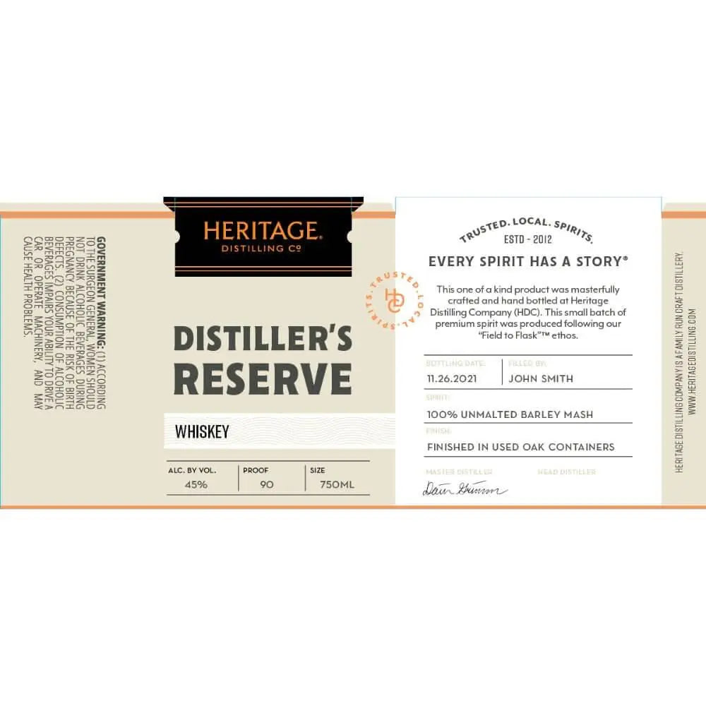 Heritage Distilling Distiller’s Reserve Whiskey – Main Street Liquor